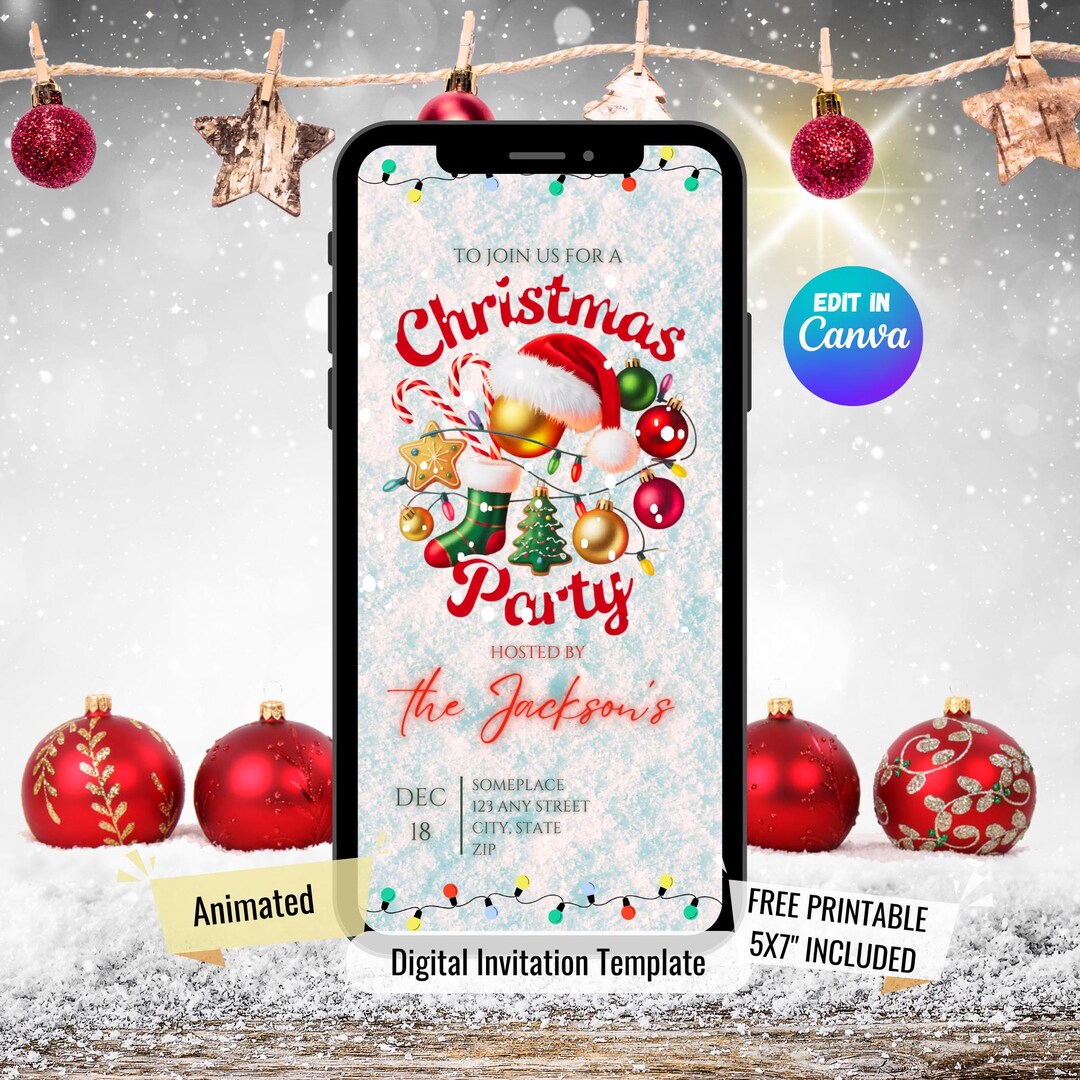 Animated Christmas Party Evite: Festive Holiday Invitation (digital ...
