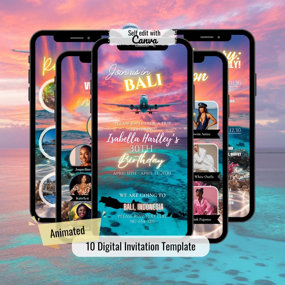 Bali Trip Invitation Template: Tropical Vacation Itinerary (digital ...