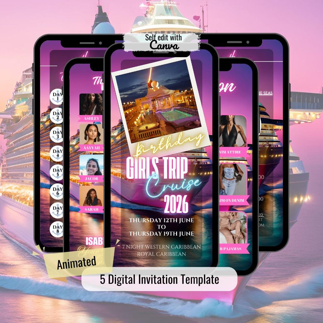 Girls Trip Birthday Cruise Invitation: 2026 Vacation Planner (digital ...