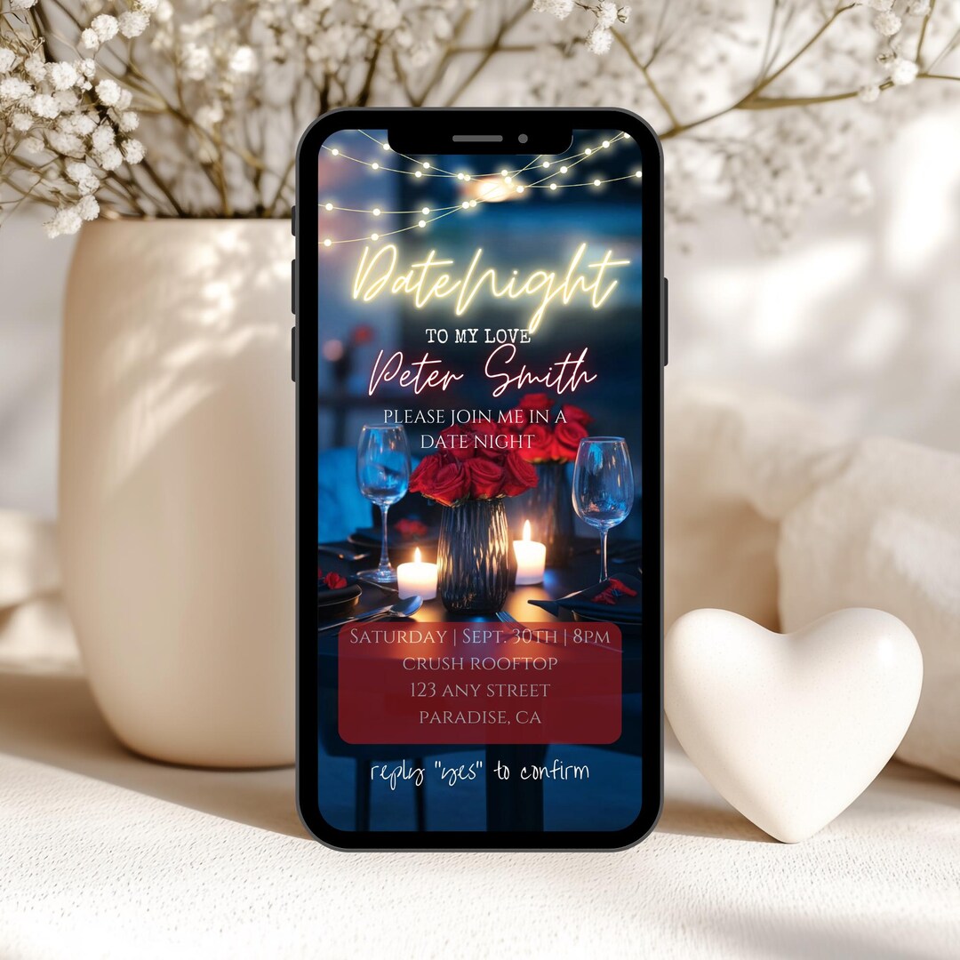 Animated Neon Romantic Date Night Invitation Template: Candles & Roses ...