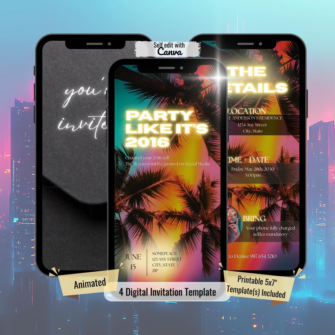 Throwback 2016 Party Animated Invitation Video + 5x7 Printable Bundle ...