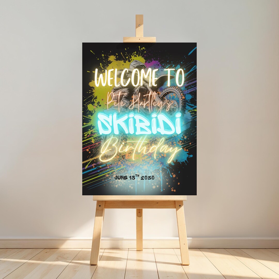 Neon Dirt Bike Printable Motocross Party Sign, Welcome Sign 18x24 ...