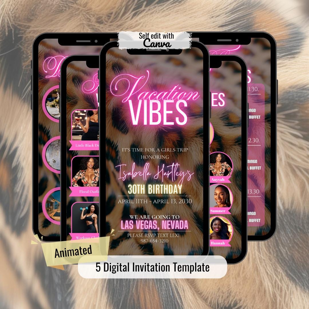 Cheetah Print Girls Trip Invite Template, Birthday Weekend Itinerary ...