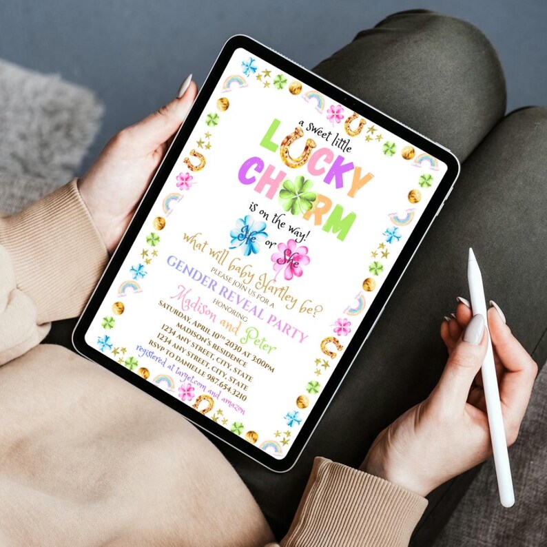 Lucky Charm Gender Reveal Invitation Animated Evite + 5x7 Printable ...