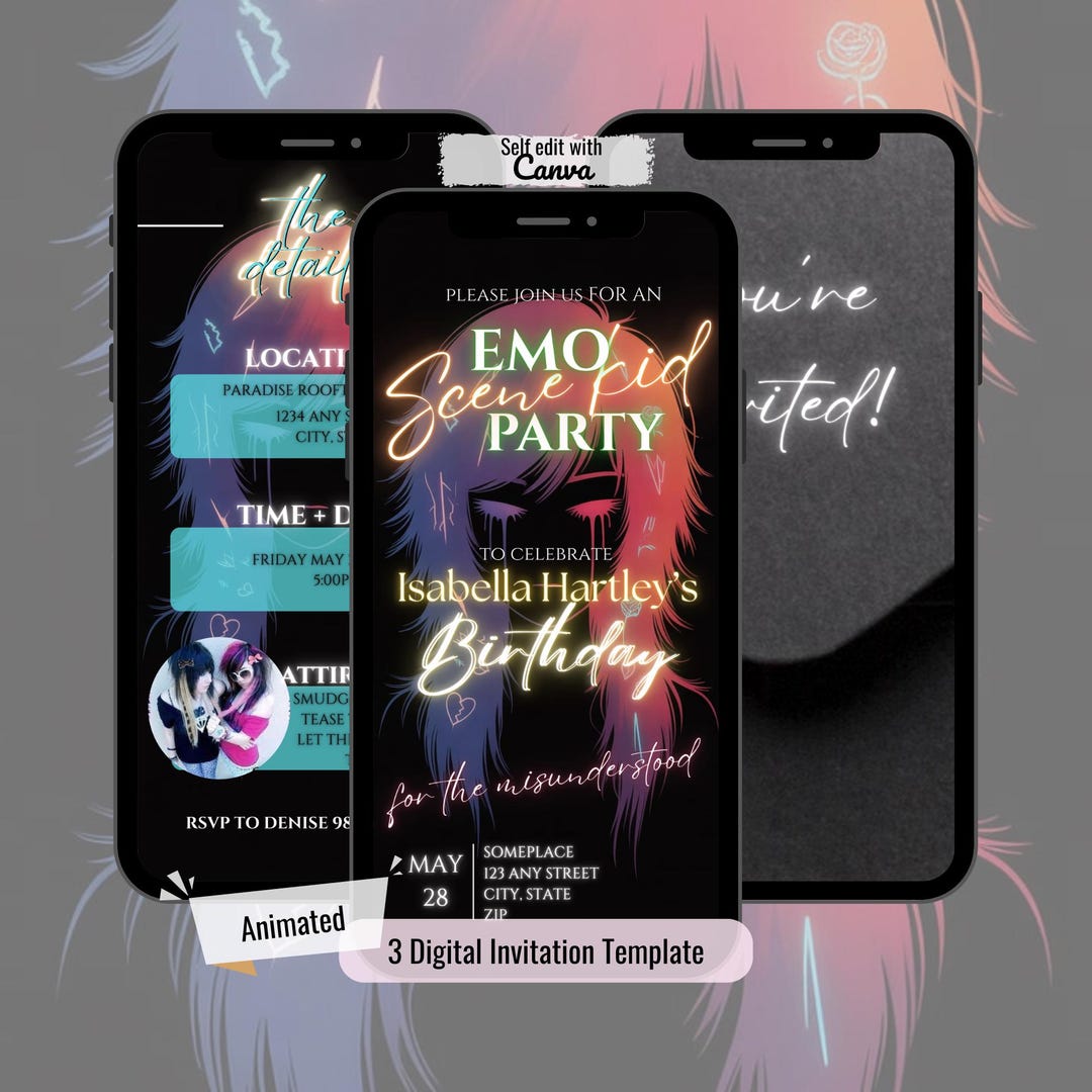 Emo Scene Kid Birthday Party Invite: Goth Digital Template (canva) - Etsy