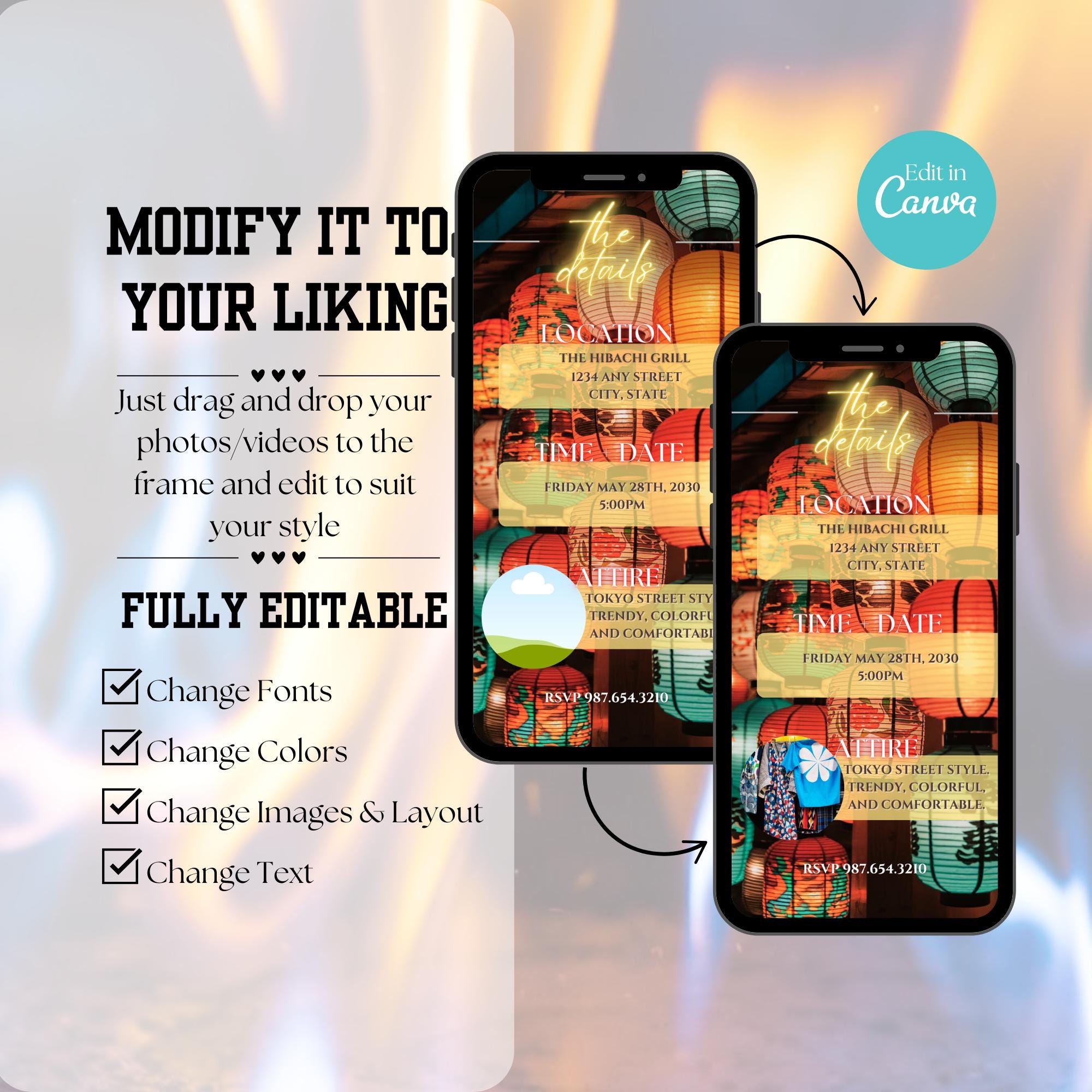 Neon Red Hibachi Birthday Party Invitation, Animated Video Evite ...