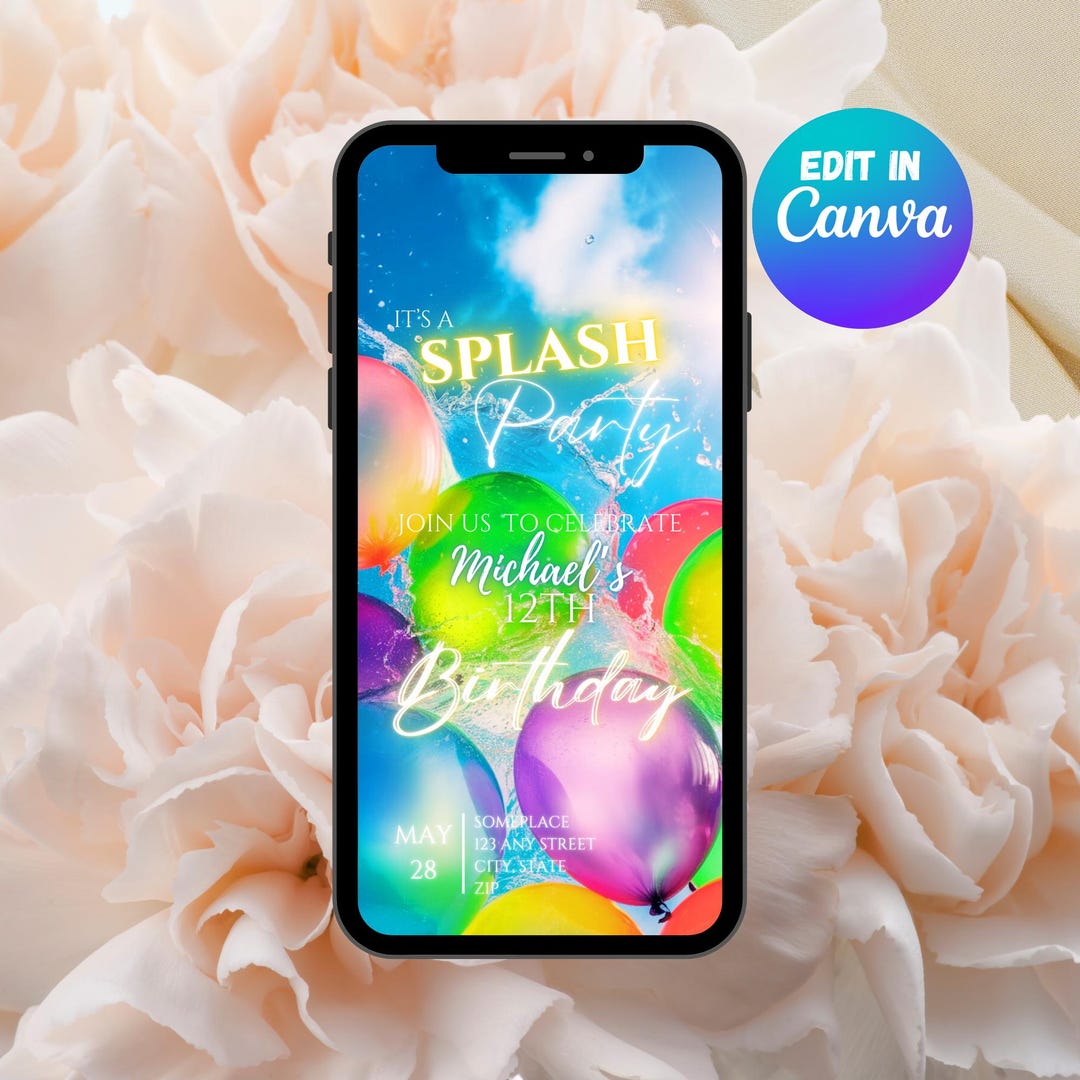 Water Balloon Birthday Invitation Template, Splash Party Birthday ...