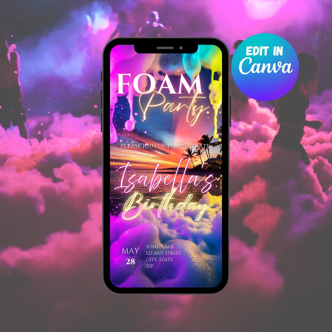 Foam Party Animated Birthday Invitation: Neon Glow (digital Download ...