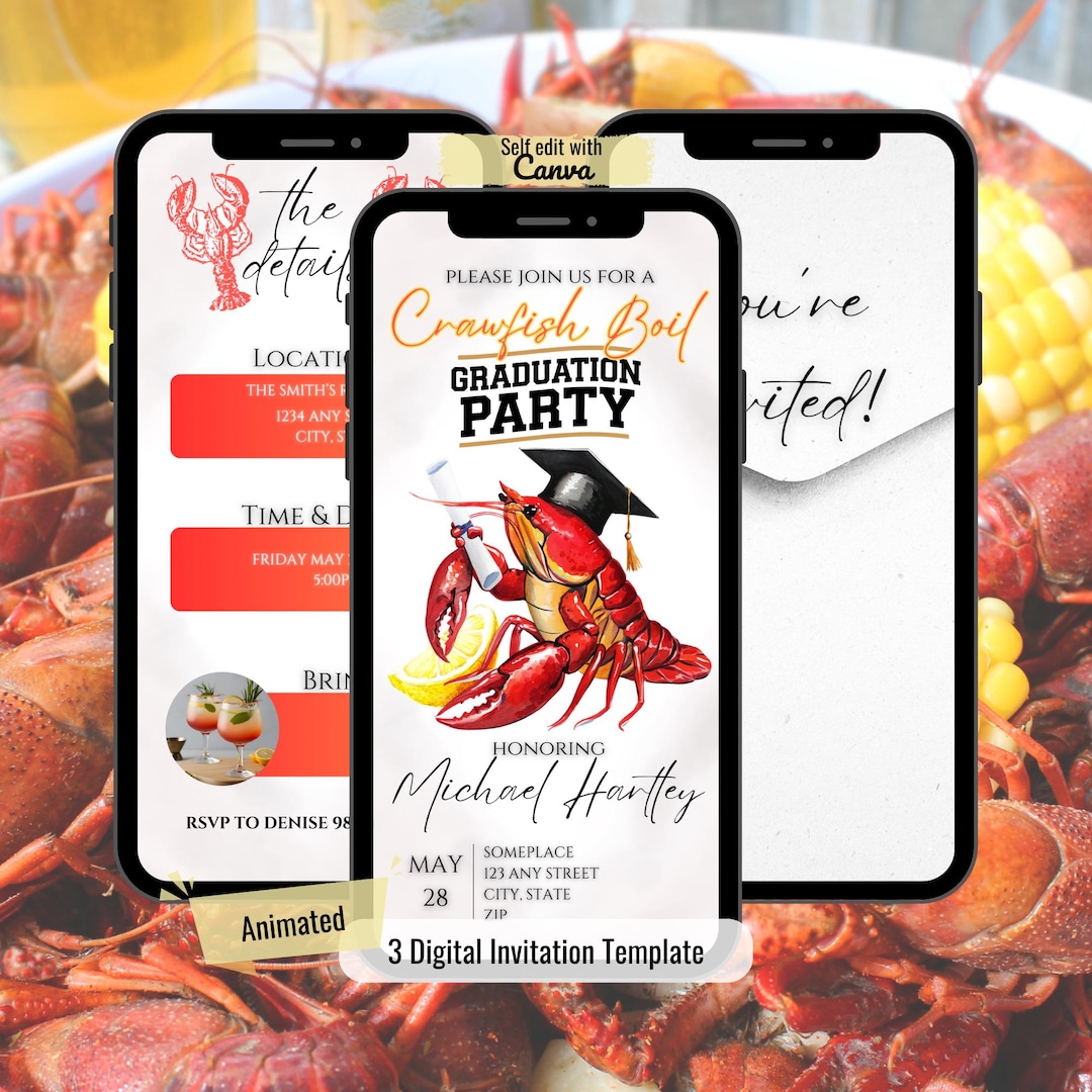Animated Graduation Party Crawfish Boil Invitation Template, Digital ...