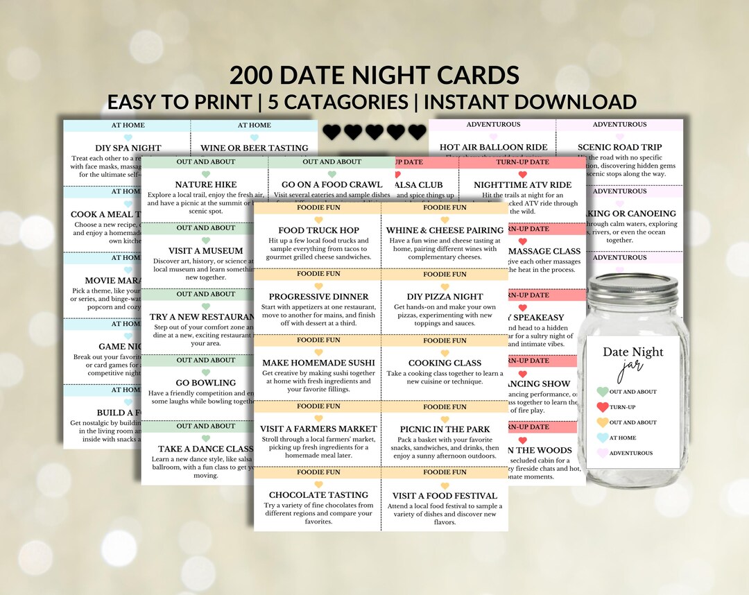 Printable Date Night Coupons for Couples, Date Night Cards, Anniversary ...
