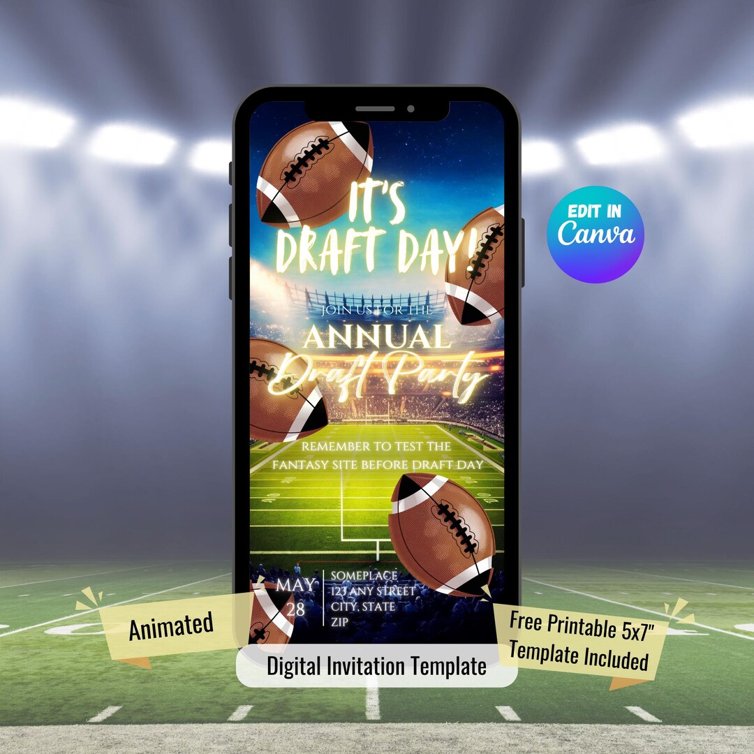 Editable Fantasy Football Draft Party Invitation Template, Canva ...