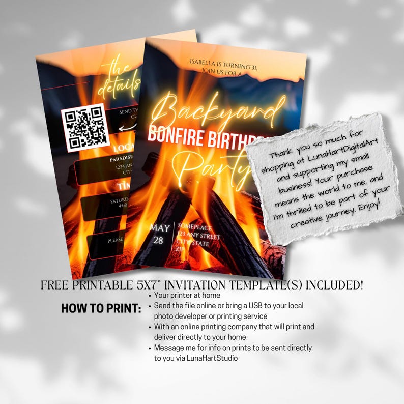 Printable Bonfire Birthday Party Invitation, Animated Evite (digital ...