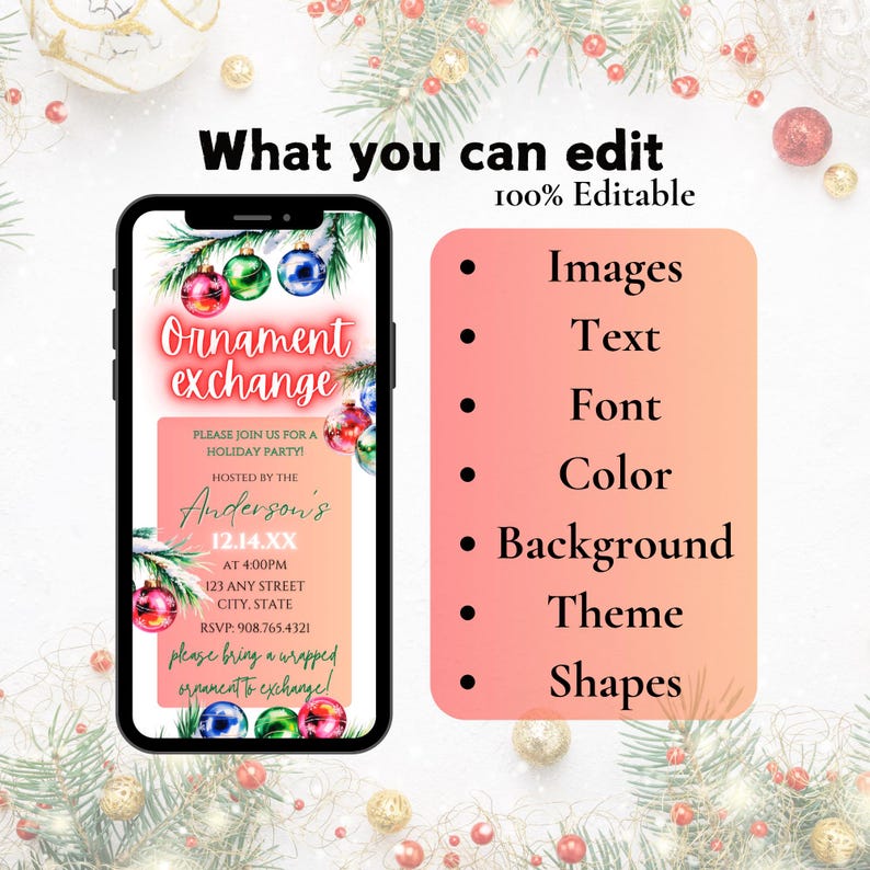 Christmas Ornament Exchange Invitation, 5x7 Printable, Holiday Party ...