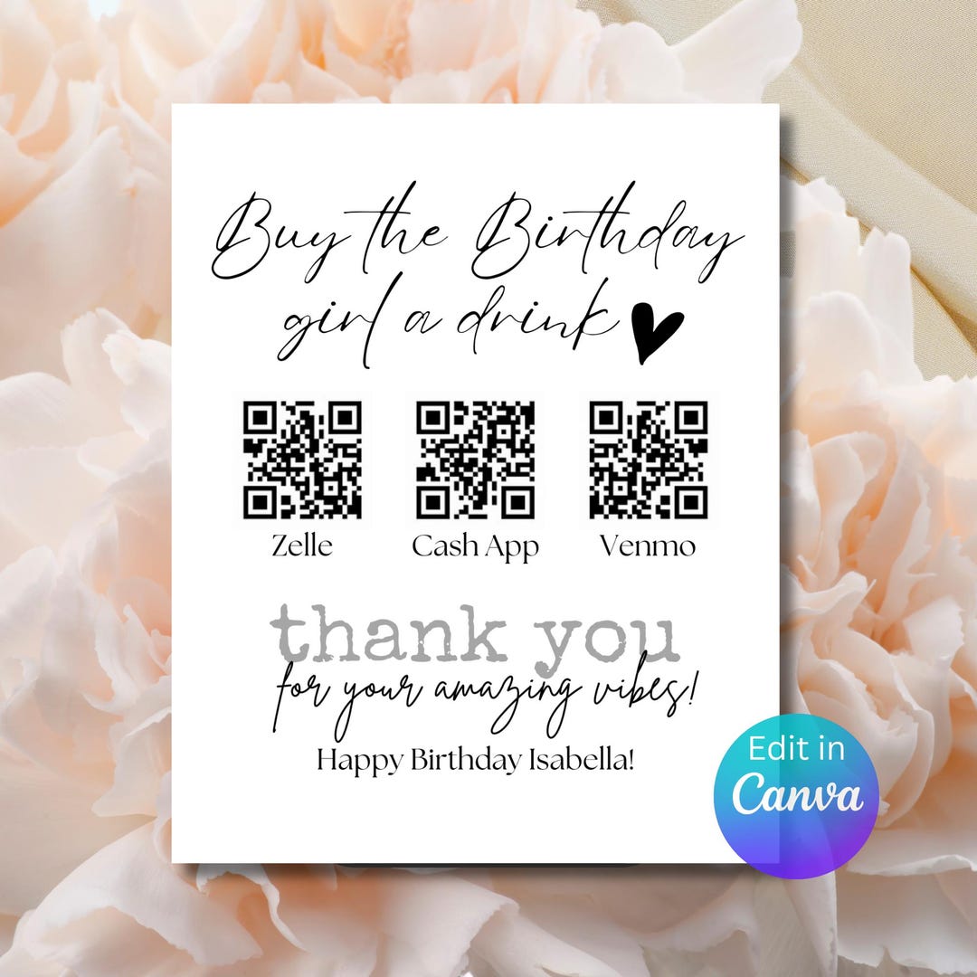 Personalized Scan to Pay Sign: Birthday QR Code Canva Template (digital ...