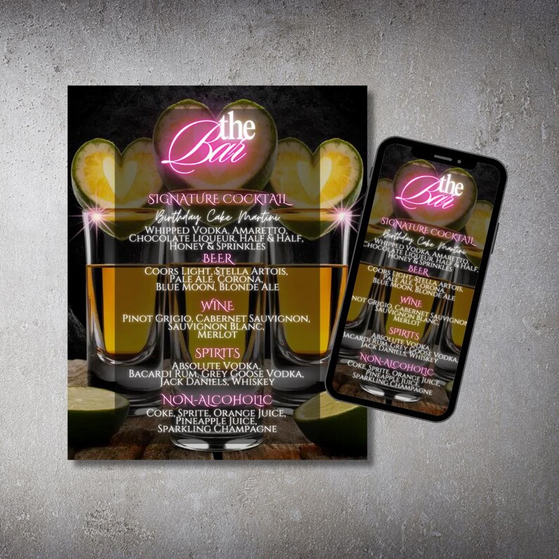 Printable Bar Menu Card Template, Editable Cocktail Menu Flyer, 8x10 ...