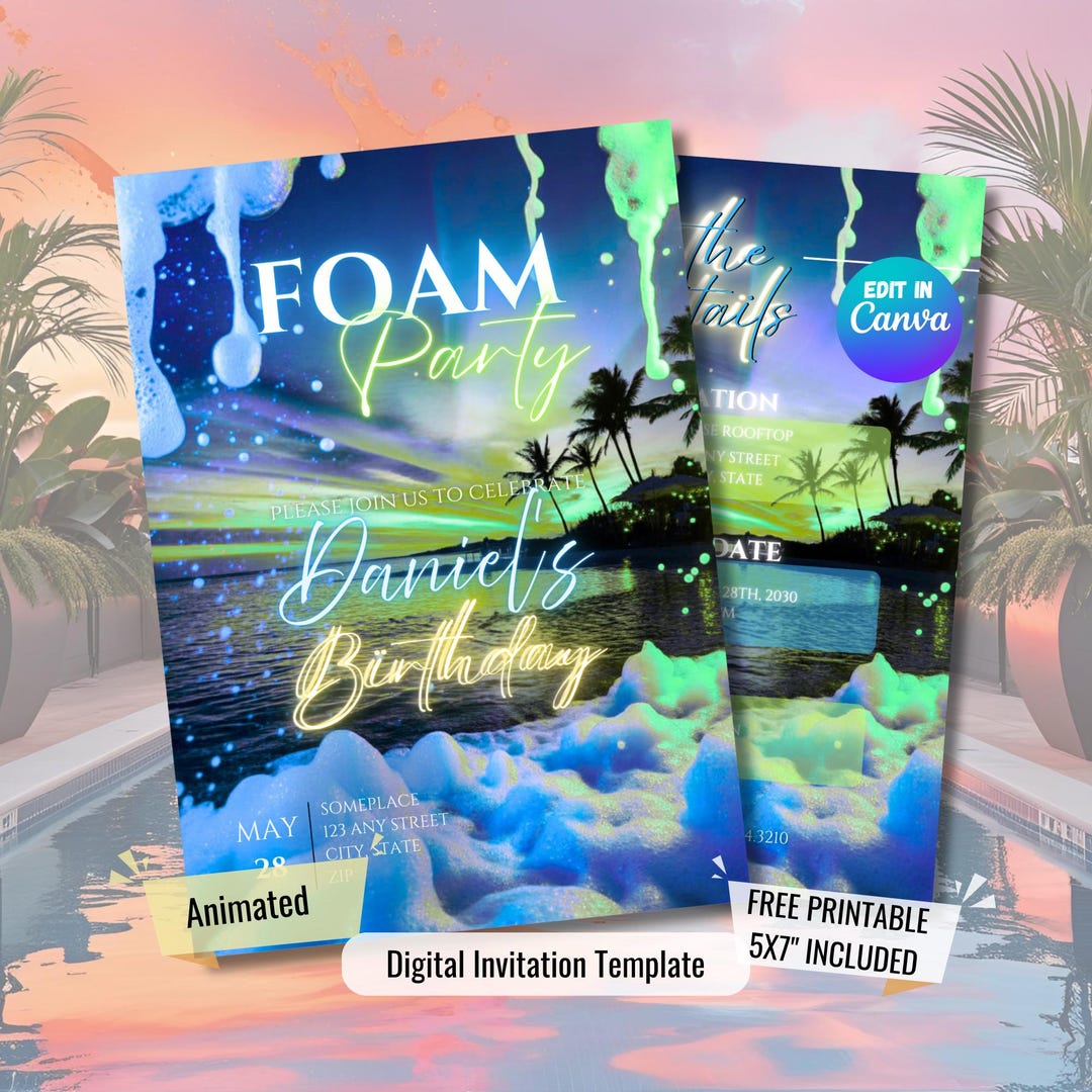 Neon Foam Party Video Invitation: Animated Birthday, Pool Party ...