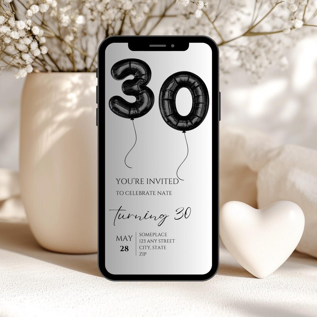 Digital 30th Birthday Invitation, 30th Evite Template, Black Tie Event ...