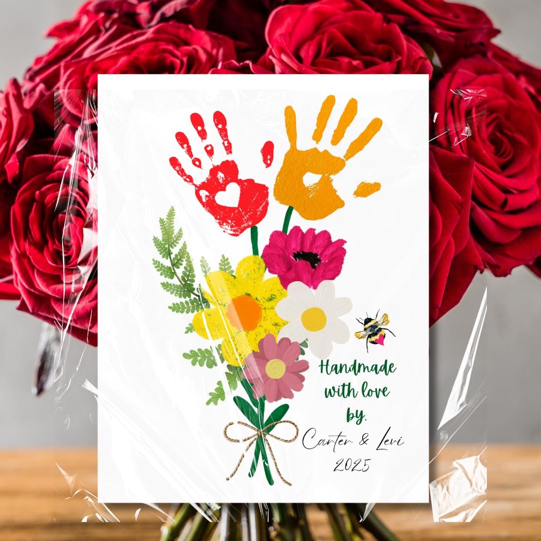Mother's Day Craft Handprint Art, Birthday Activity DIY, Floral Bouquet ...
