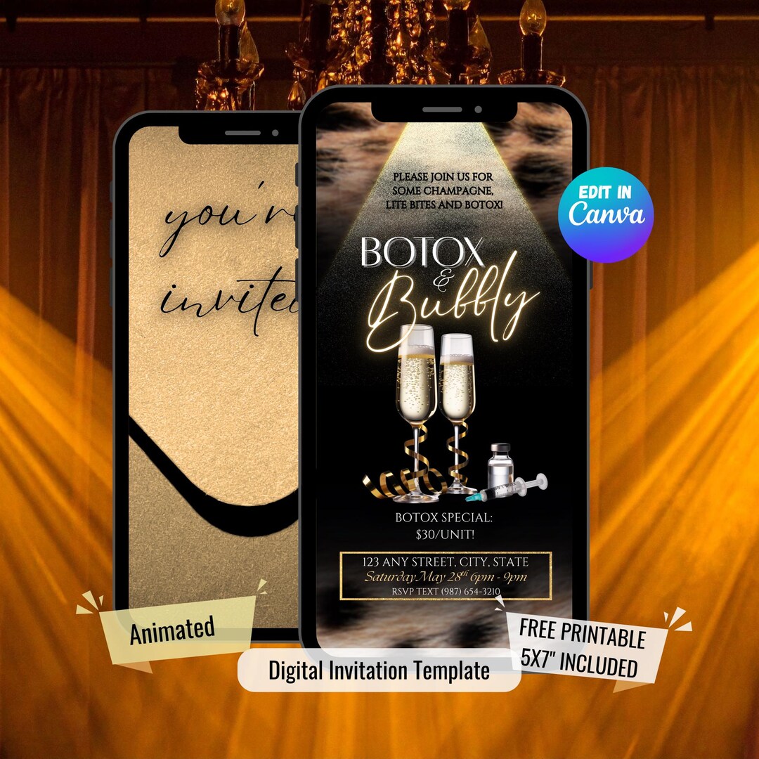 Editable Botox & Bubbly Invitation, Printable Botox Party Invite ...