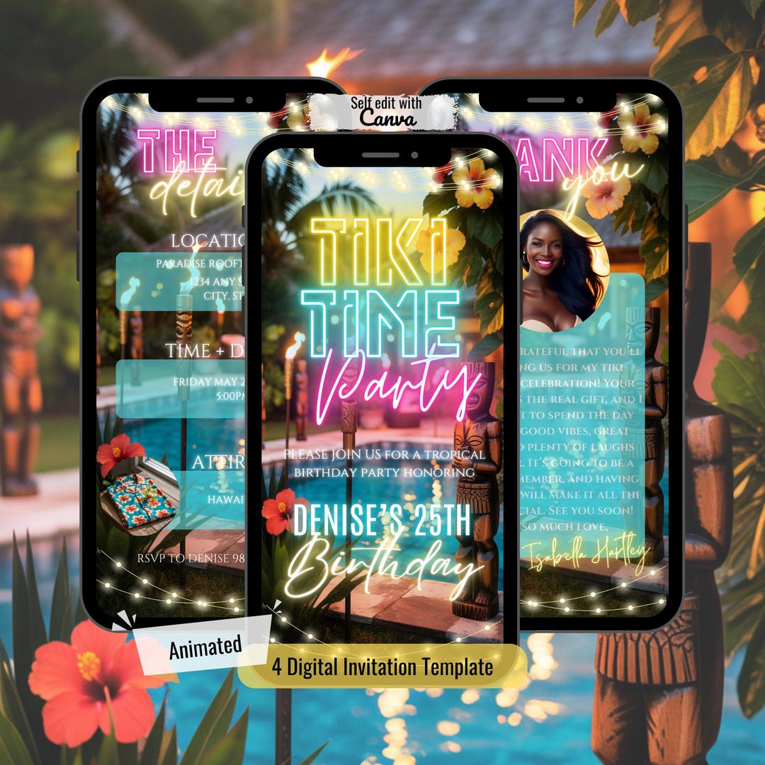 Tropical Tiki Birthday Party Invite Template, Tiki Time Pool Party ...