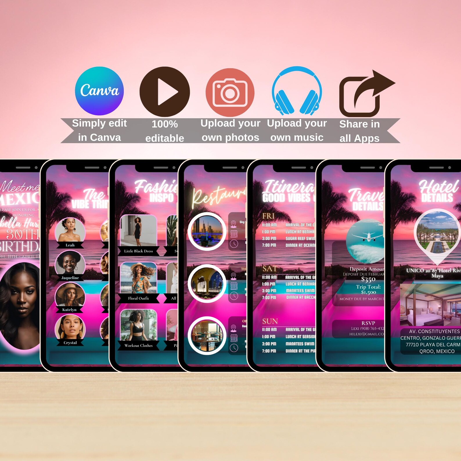 GIRLS Trip Invite Travel Itinerary Planner, Weekend Schedule, Editable ...