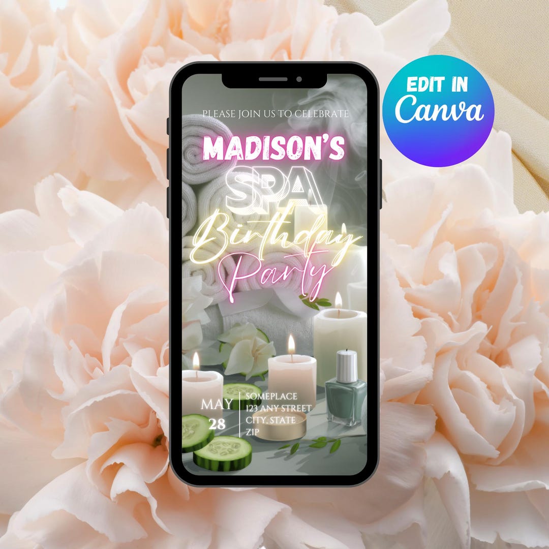 Spa Birthday Party Invitation Template, Pamper Party Birthday, Boho Spa ...