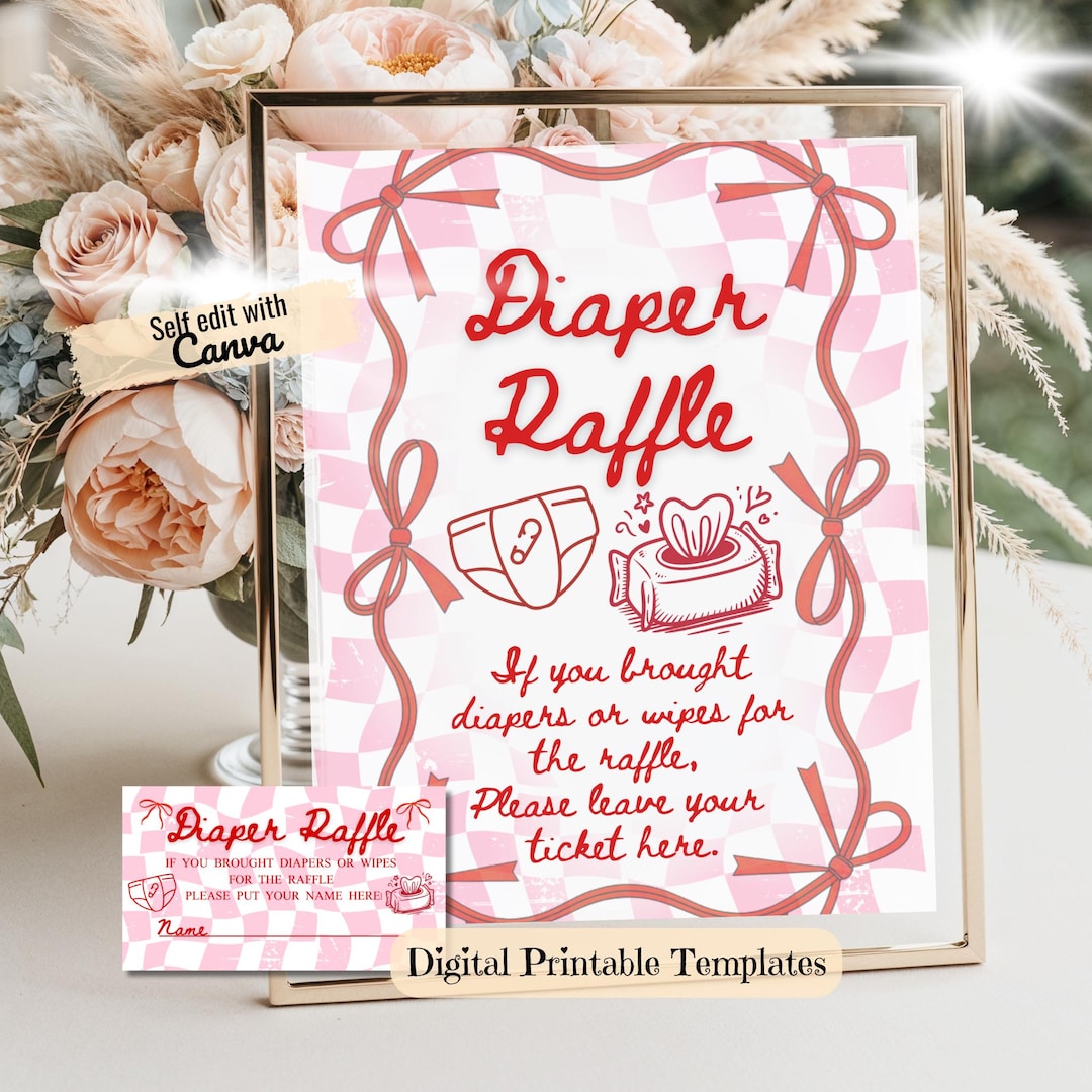 She’s Ready to Pop Diaper Raffle Sign & Tickets, Pink Soda Pop Baby ...