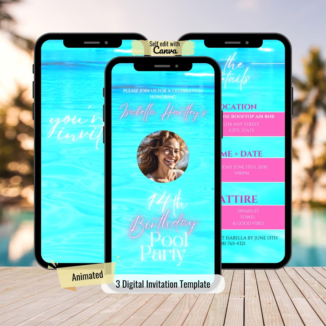 Pool Party Birthday Invitation Template, Swimming Pool Itinerary, Bbq ...