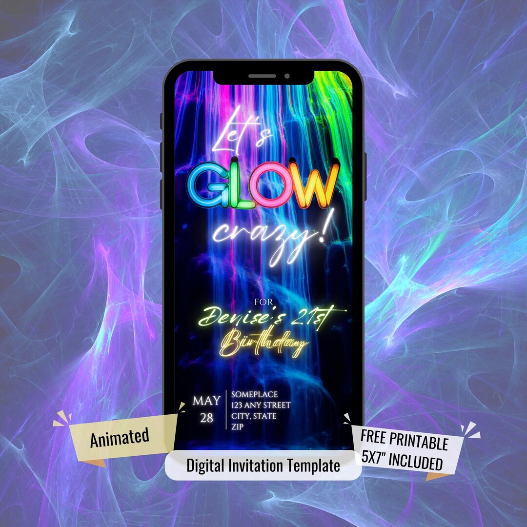 Glow Party Invitation Template: Neon Rave Birthday, Editable Canva ...