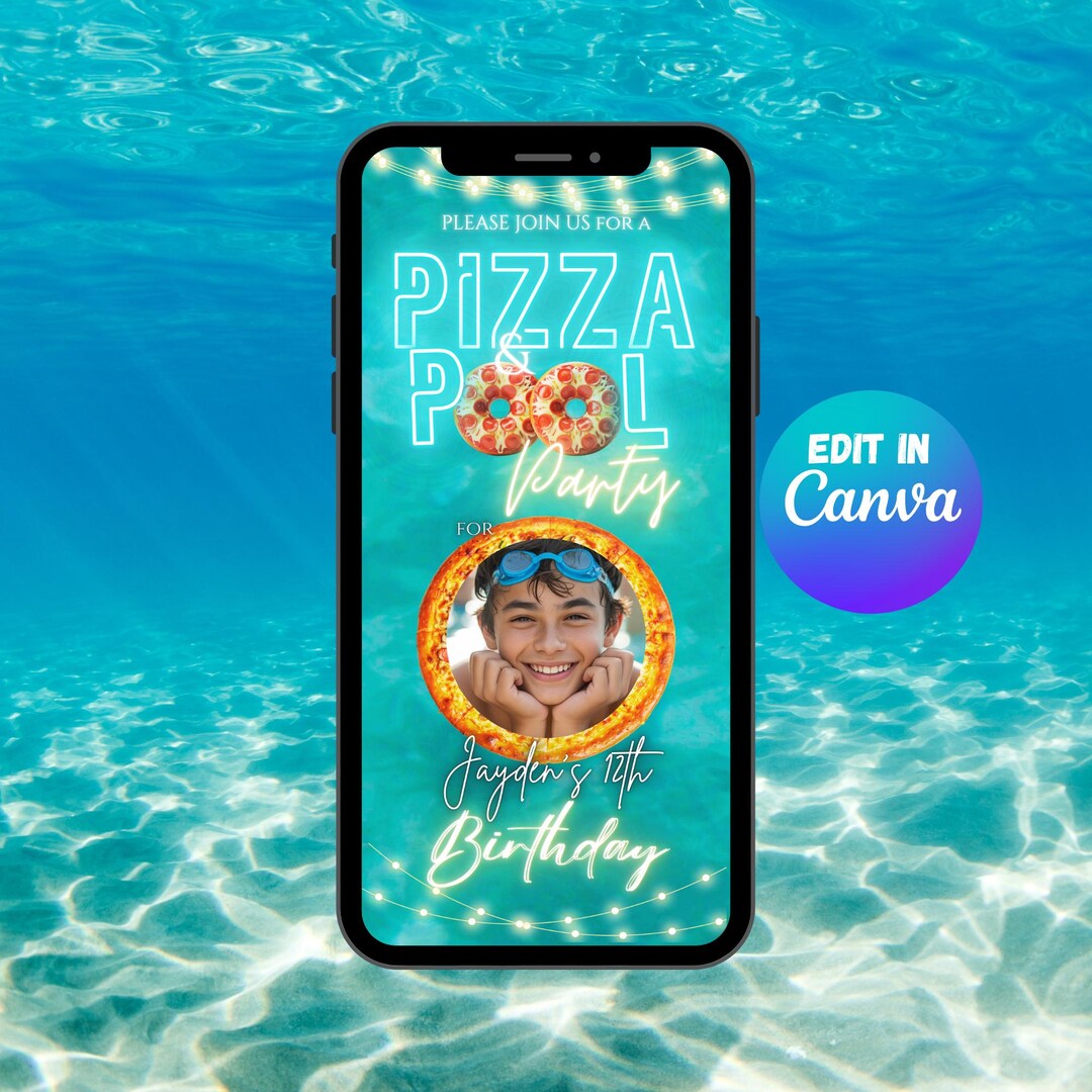 Digital Pizza Pool Party Invitation Template, Editable Itinerary for ...