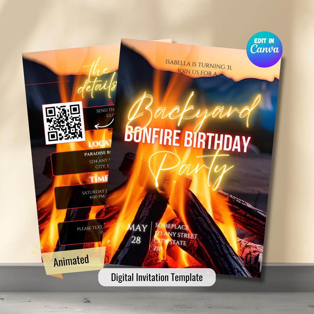 Printable Bonfire Birthday Party Invitation, Animated Evite (digital ...