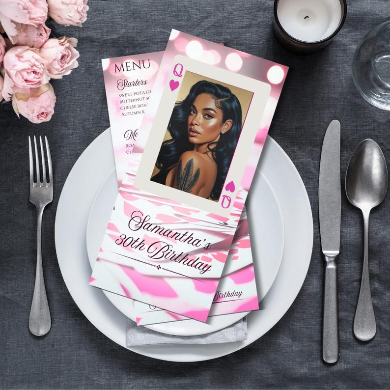 Editable Birthday Dinner Menu Template: Queen of Hearts Theme (4x9 ...