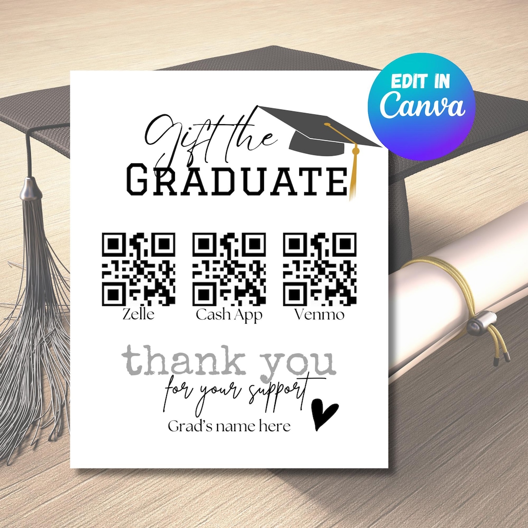 Graduate Scan-to-pay Template, 8x10, Personalized QR Code, Easy ...