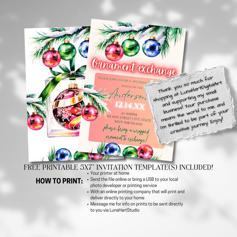 Christmas Ornament Exchange Invitation, 5x7 Printable, Holiday Party ...