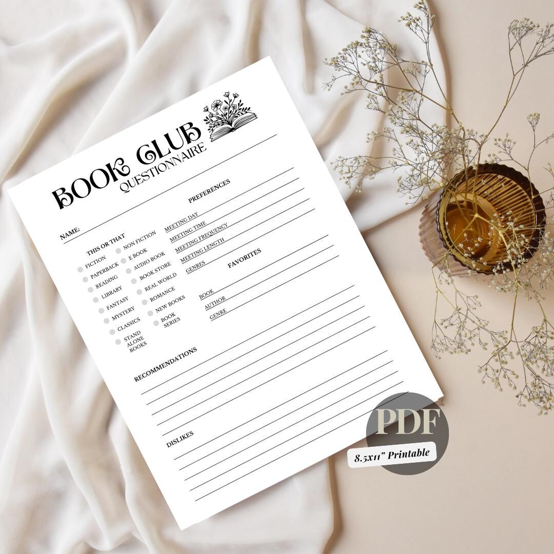 Book Club Questionnaire, Reading Group Survey, Fun Reading Friend ...