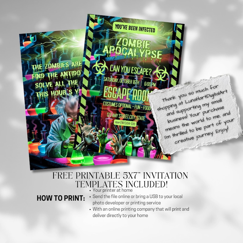 Zombie Apocalypse Invitation: Halloween Party Flyer, Escape Room ...