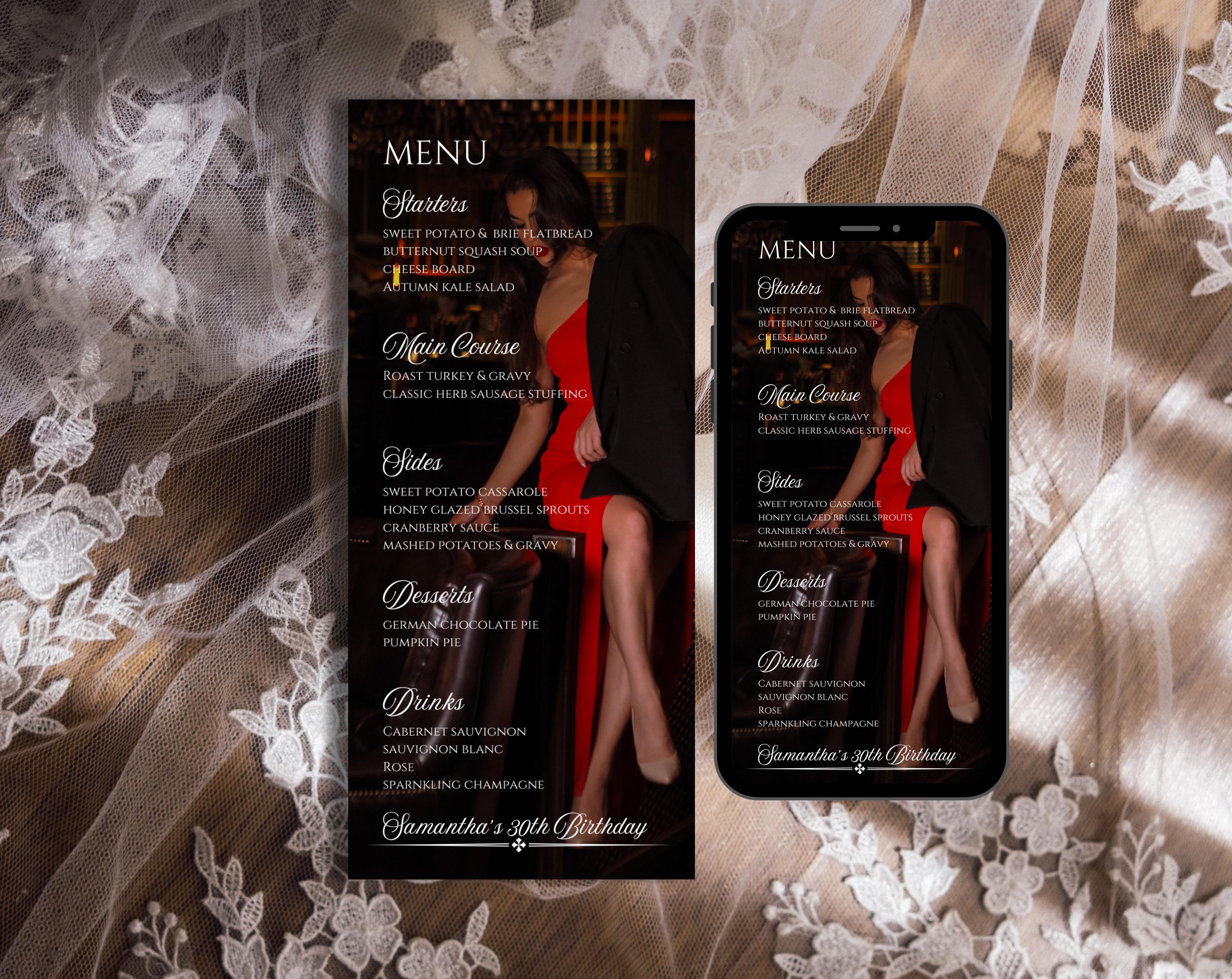 Editable Birthday Dinner Menu Template: Elegant Celebration (4x9 ...