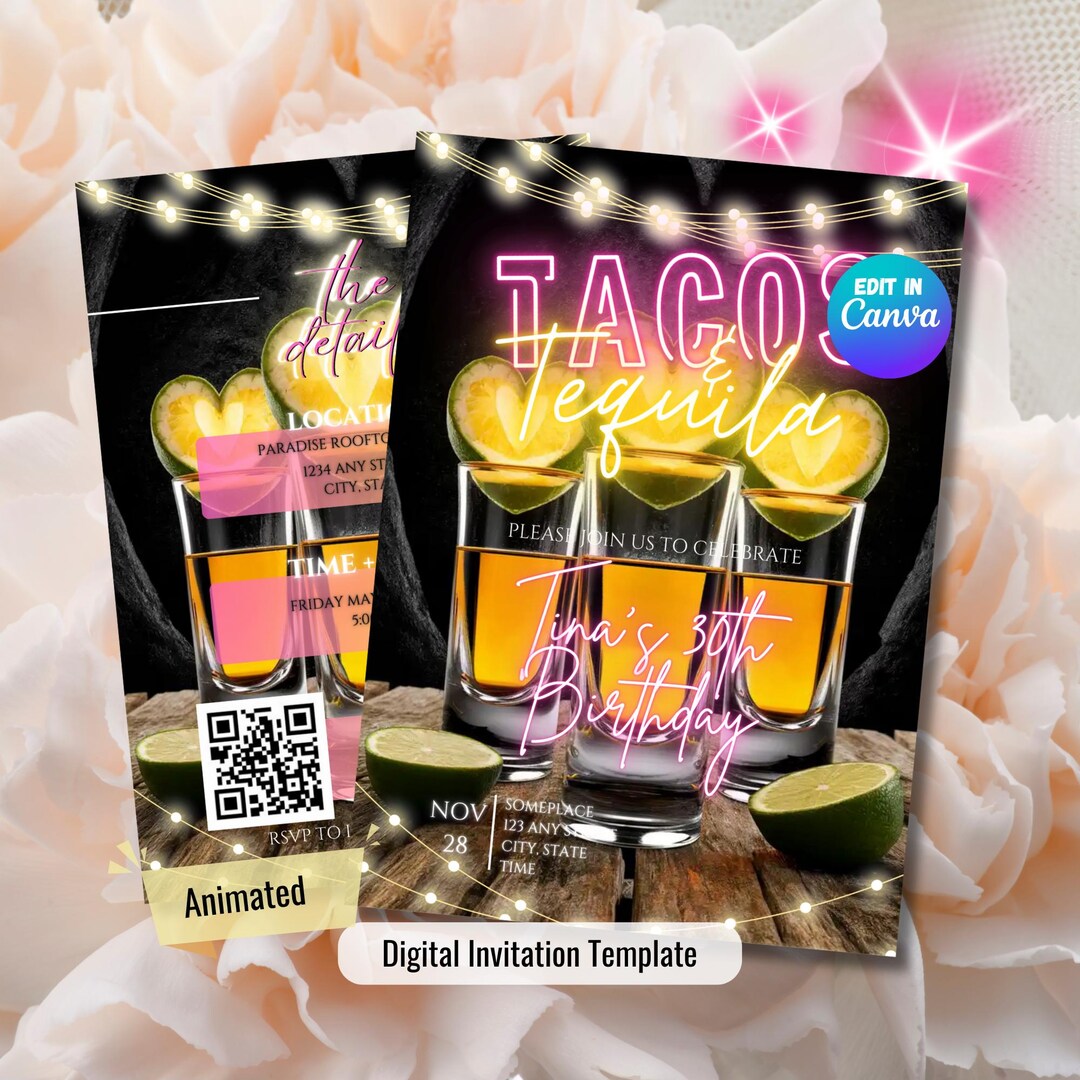 Printable Tacos and Tequila Party Invitation Flyer & Card, Editable ...