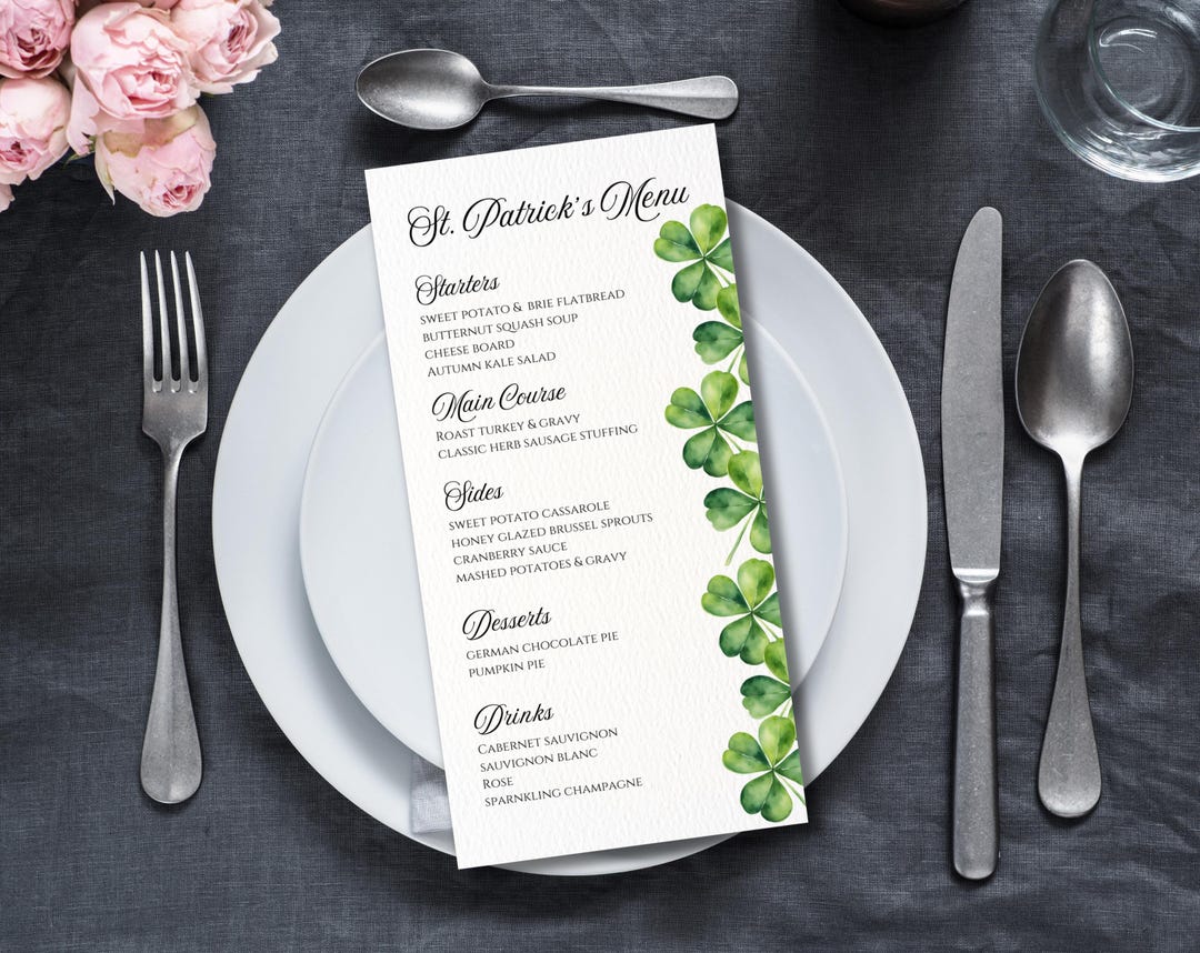 Irish Shamrock Menu, 4x8 Restaurant Menu Template, St. Patrick's Day ...