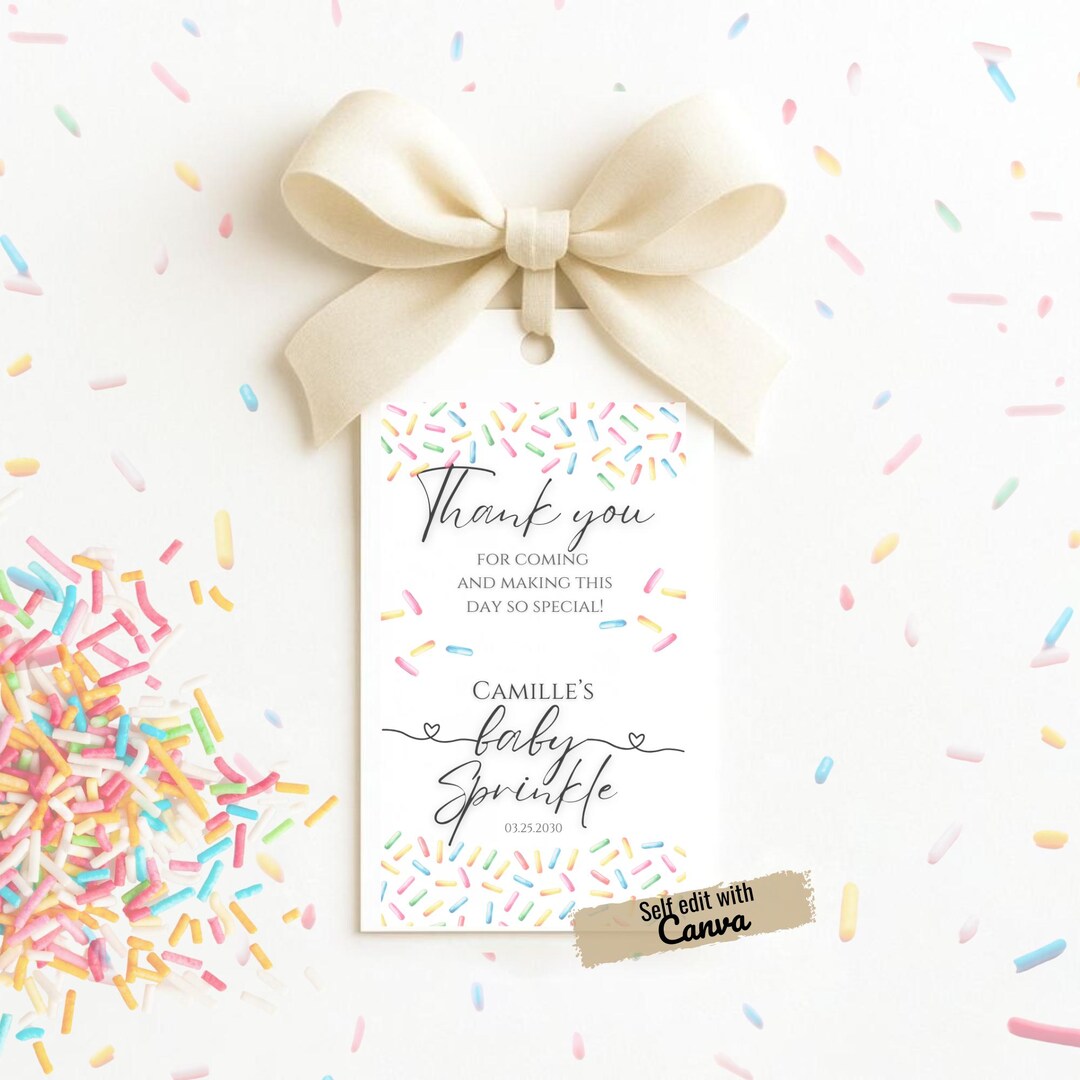 Baby Sprinkle Thank You Tags Template, Editable Rainbow Sprinkle Favor ...