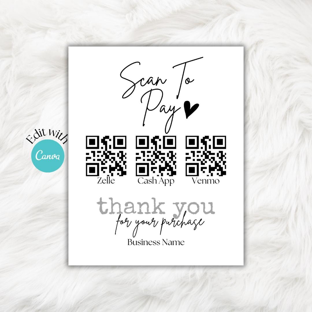 Modern Scan to Pay Sign: QR Code Payment Template (printable 8x10 ...