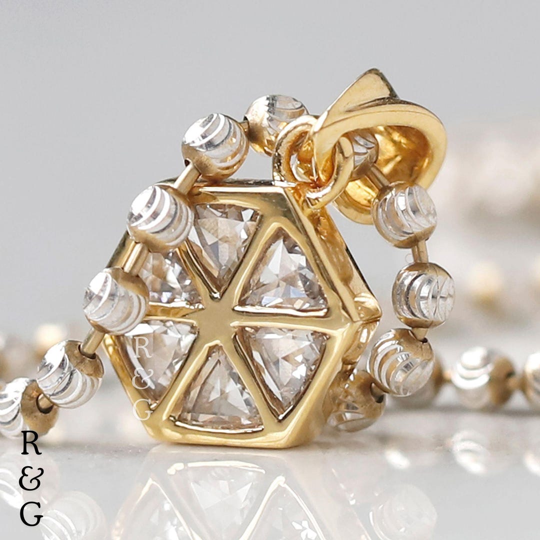 Hexagon Shape Pendant With Triangle Rose Cut Diamond in 14k Gold - Etsy