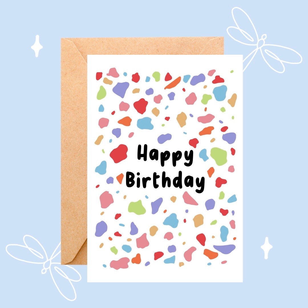 Rainbow Terrazzo Print Happy Birthday Greetings Card - Etsy