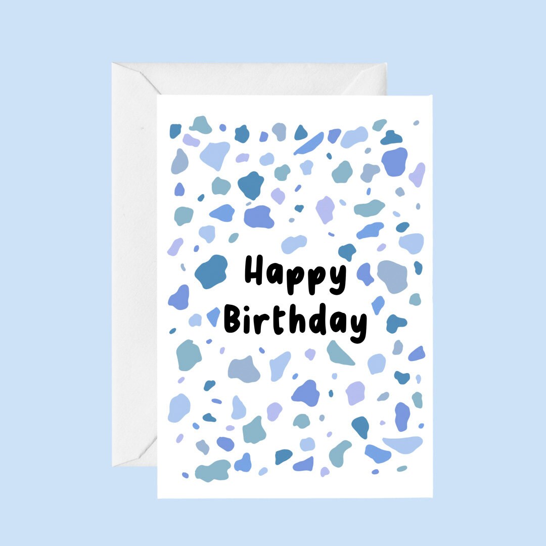 Blue Terrazzo Print Happy Birthday Greetings Card - Etsy