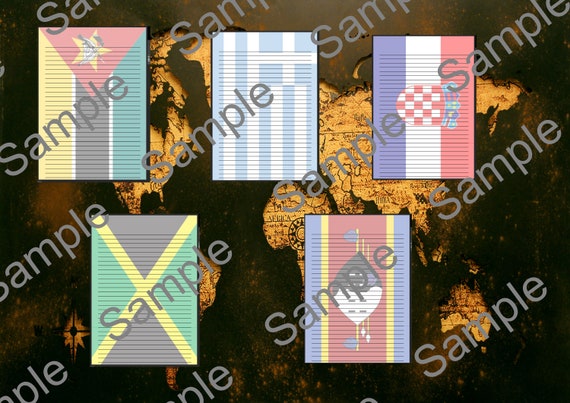 198 World Flags. Stationary Lined Note Paper Printable. A4 and - Etsy