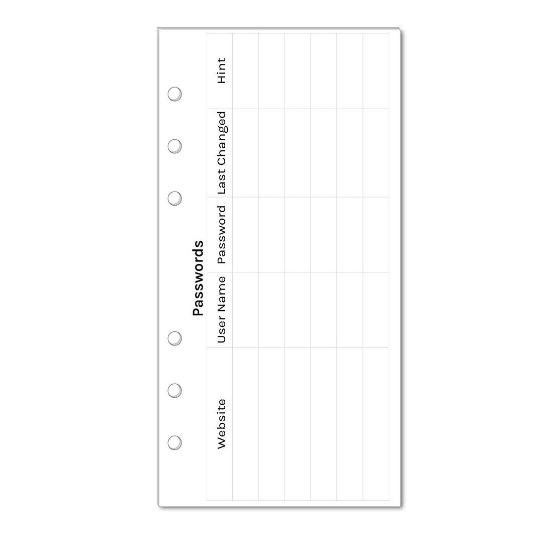 Personal Size Password Tracker Insert Fits With Kate Spade Personal ...