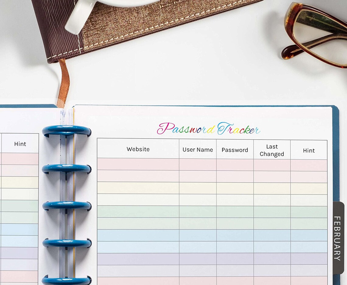Color Password Tracker for 9-disc Planners, Password Log, Pre-punched ...