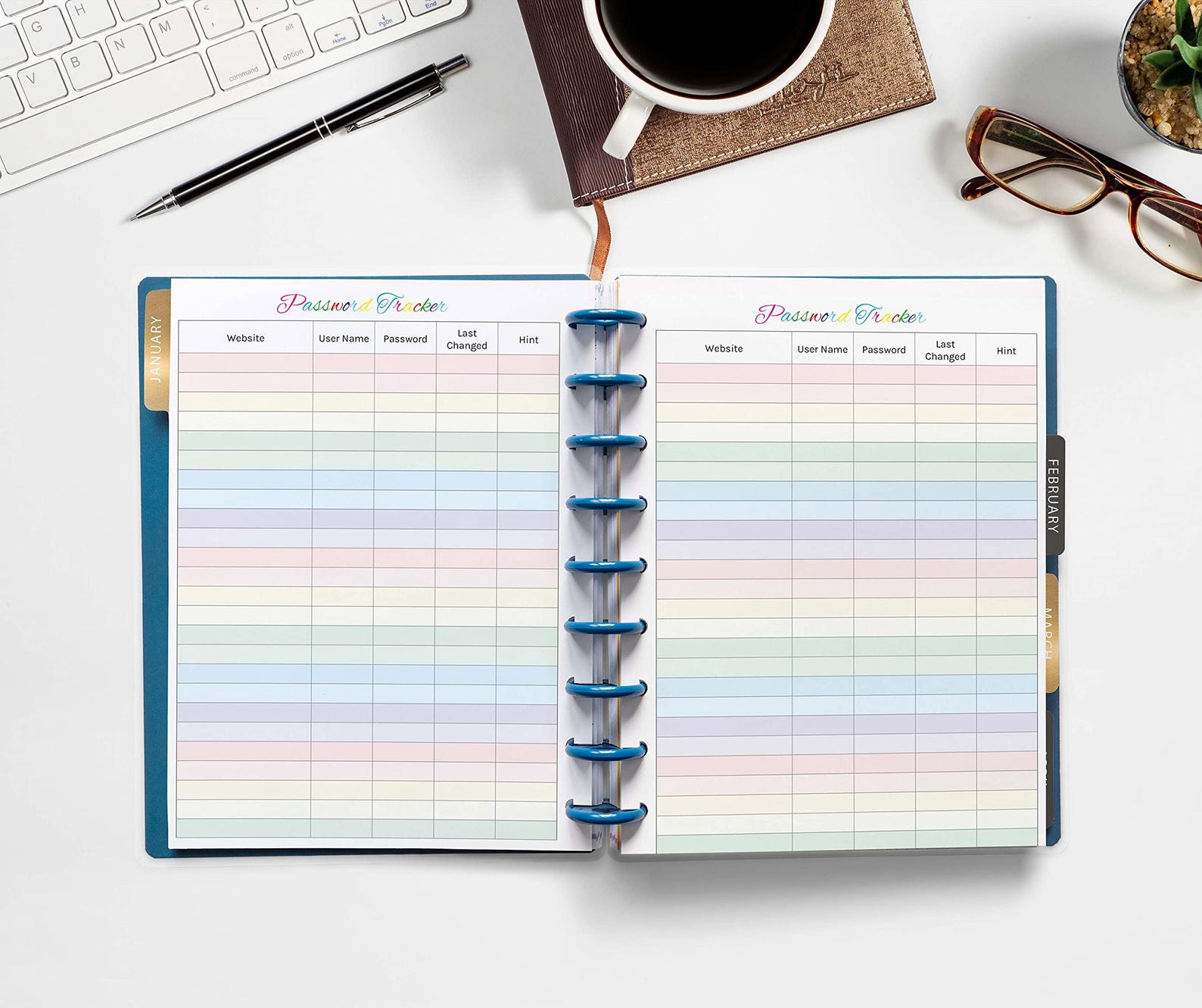 Color Password Tracker for 9-disc Planners, Password Log, Pre-punched ...