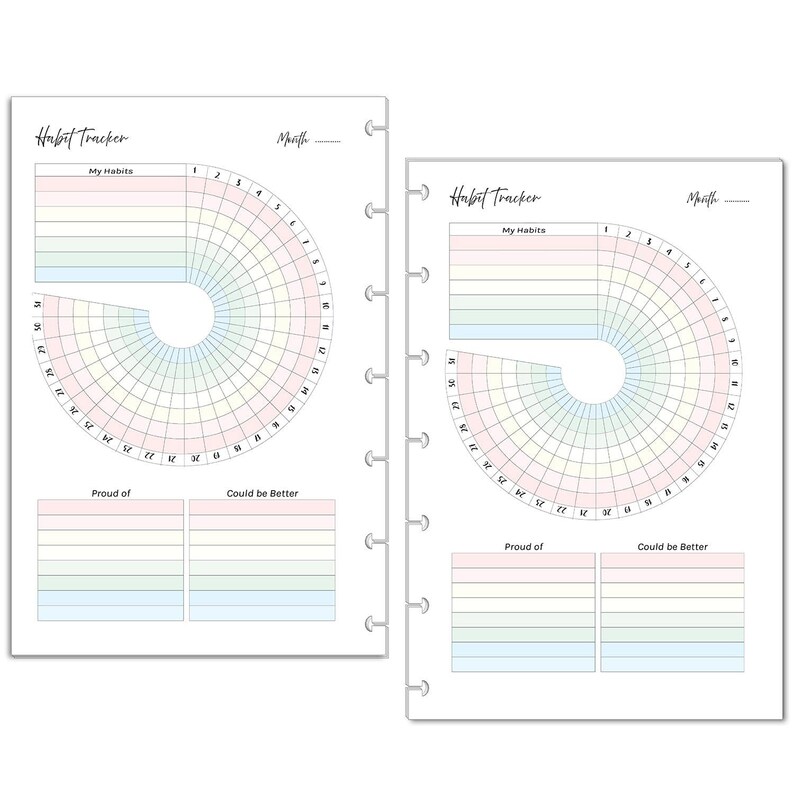 Color Habit Tracker Planner Inserts | Disc-bound Refills for Mini, Half ...