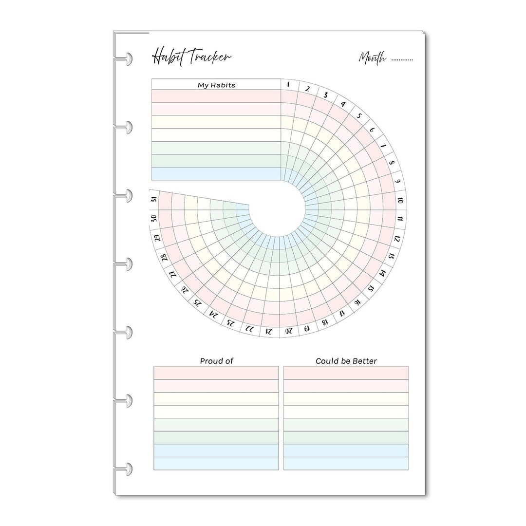 Color Habit Tracker Inserts for Discbound Planners Resolution Tracker ...